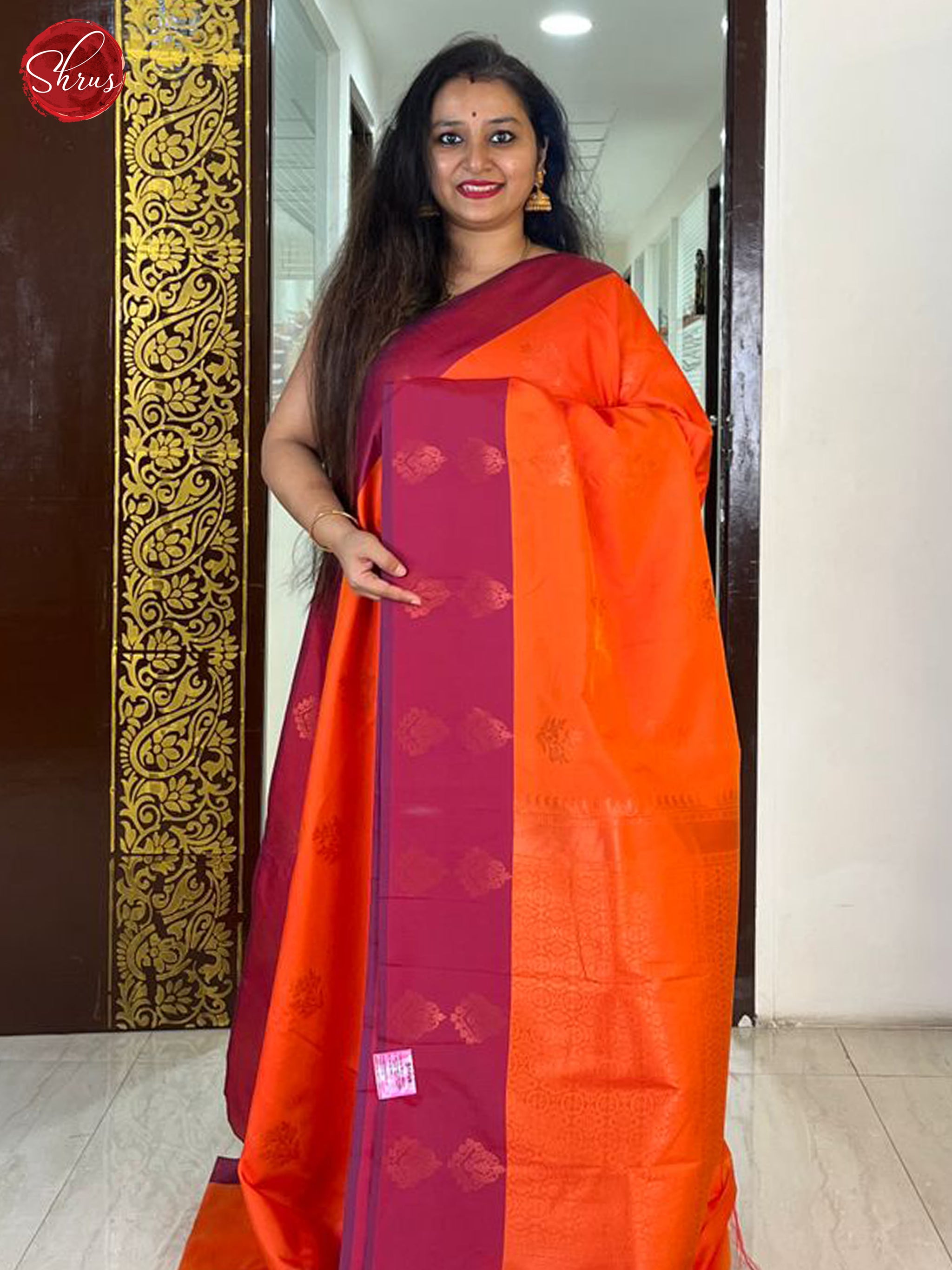 Orange & Maroon - Semi Soft Silk Saree
