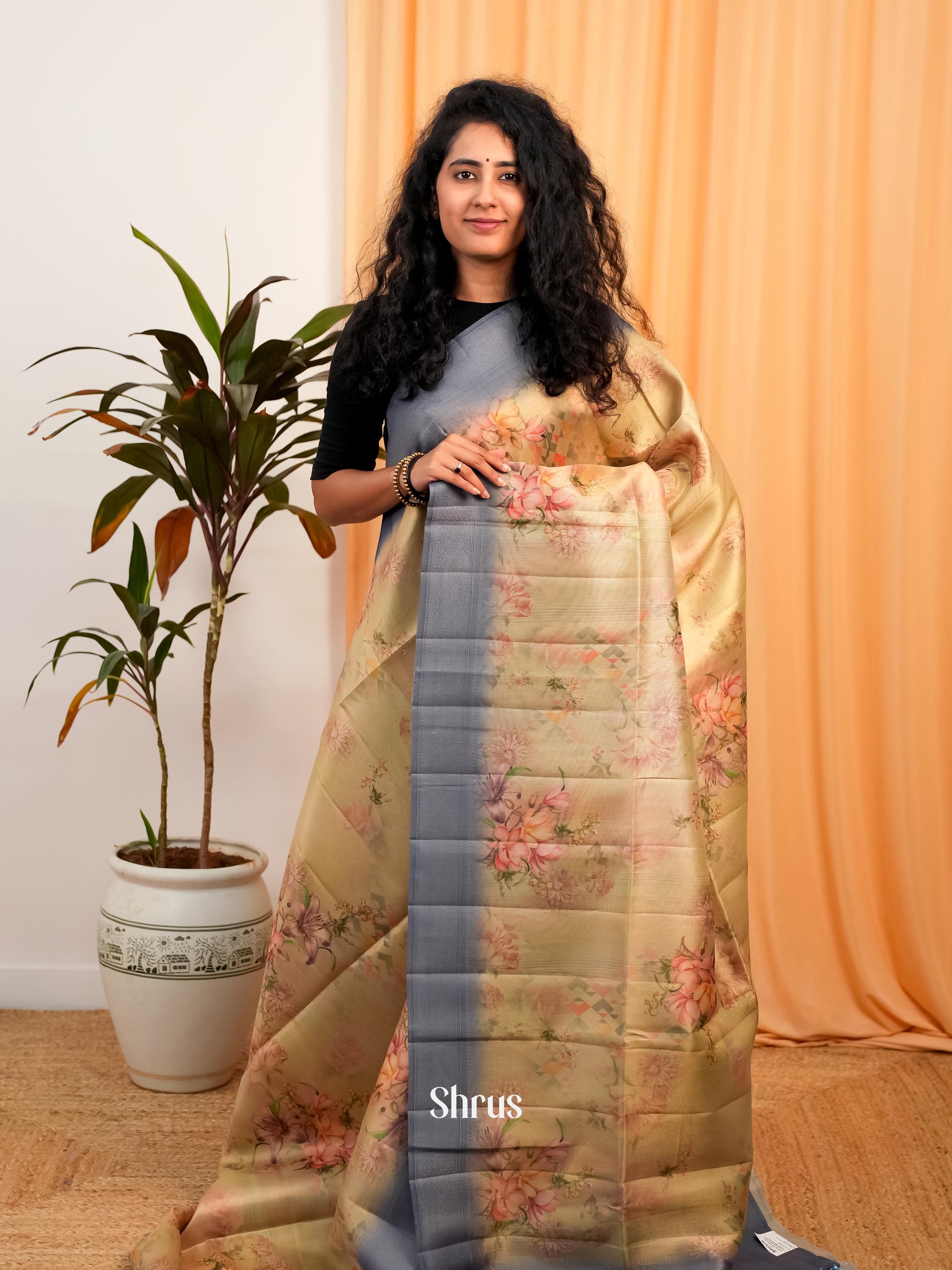 Cream & Grey - Moonga Saree
