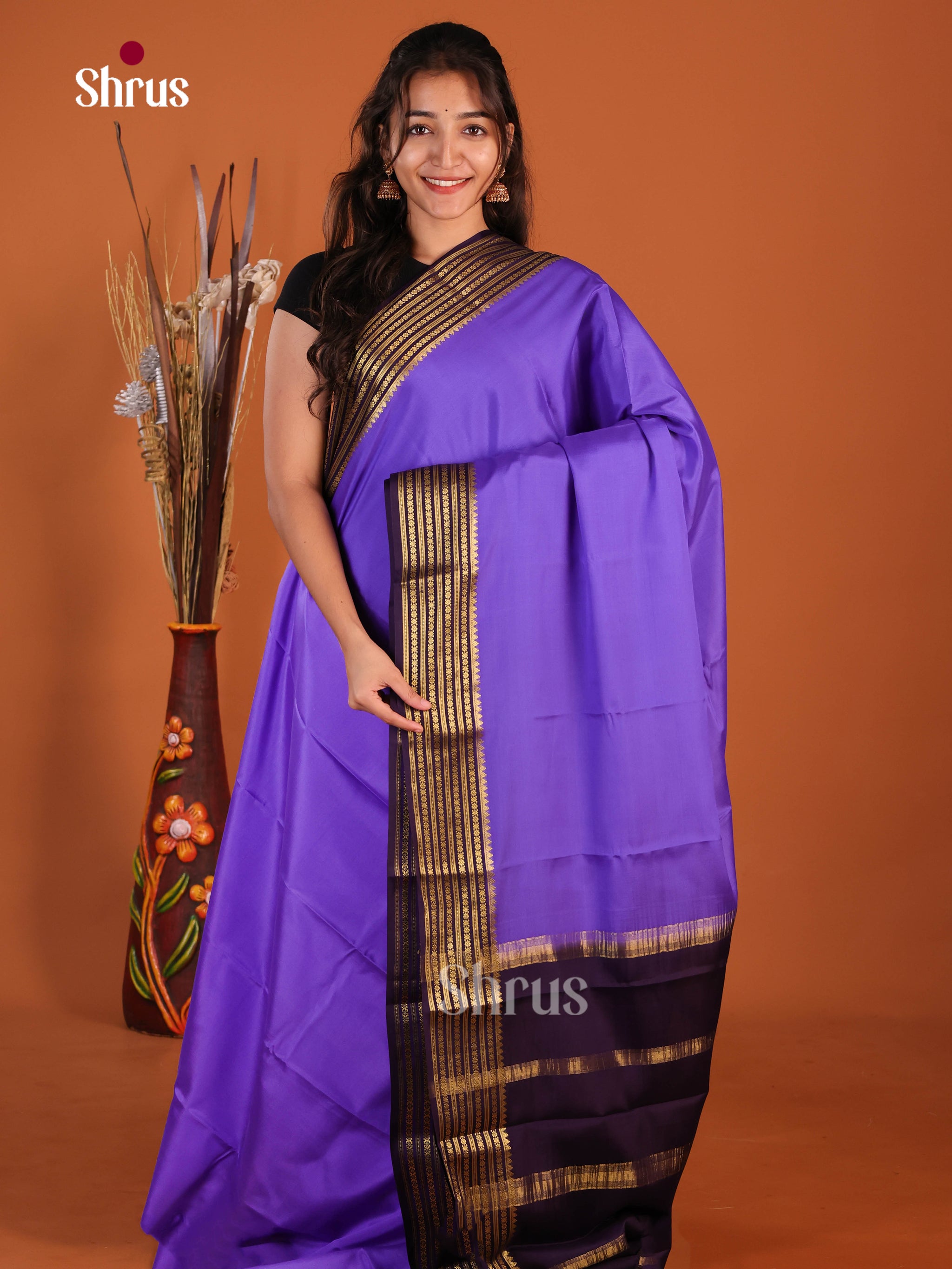 Buy Violet Mysore Crepe Silk Saree With Purple Zari Pallu