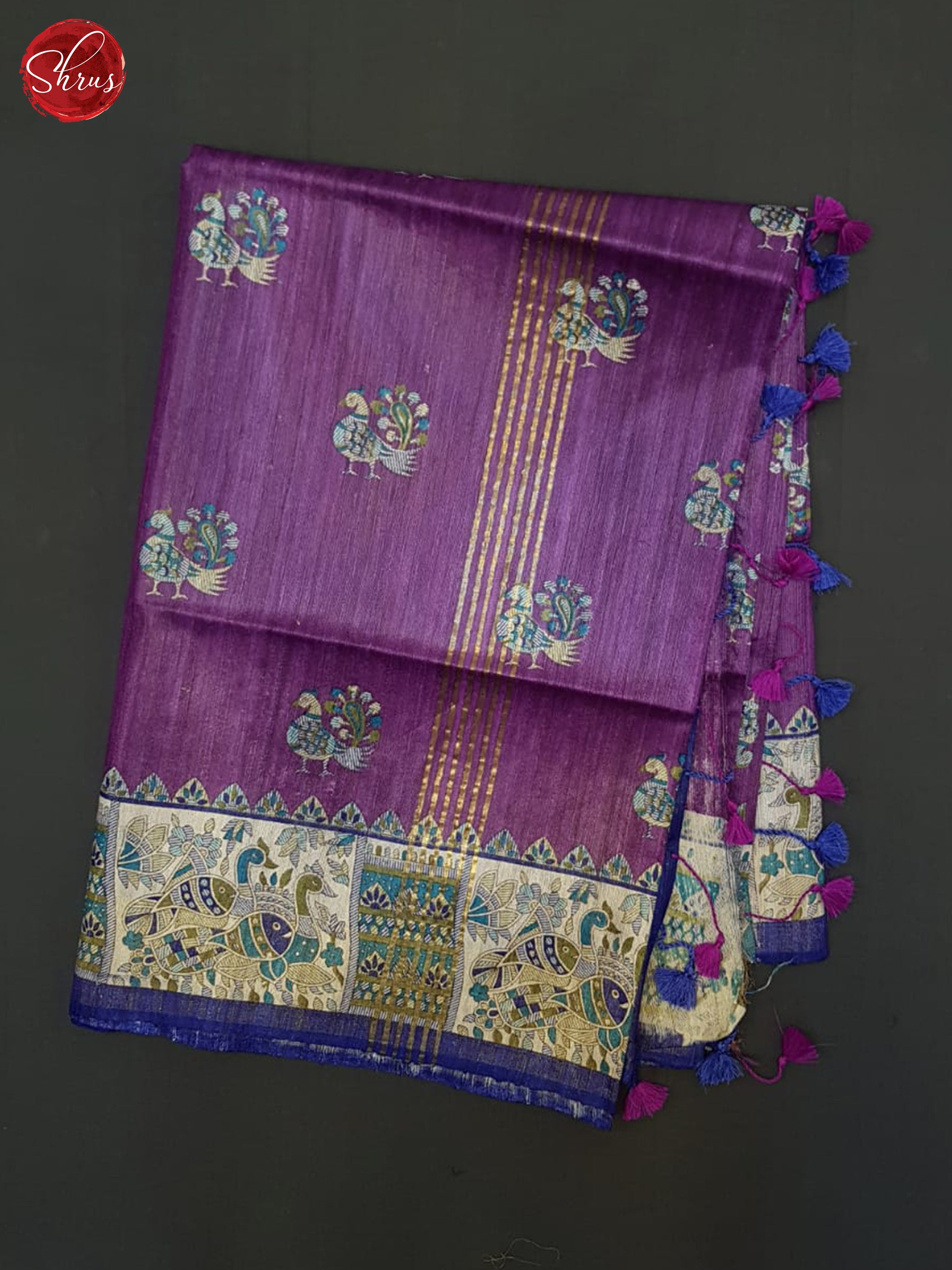 Purple & Cream - Gicha Silk Saree