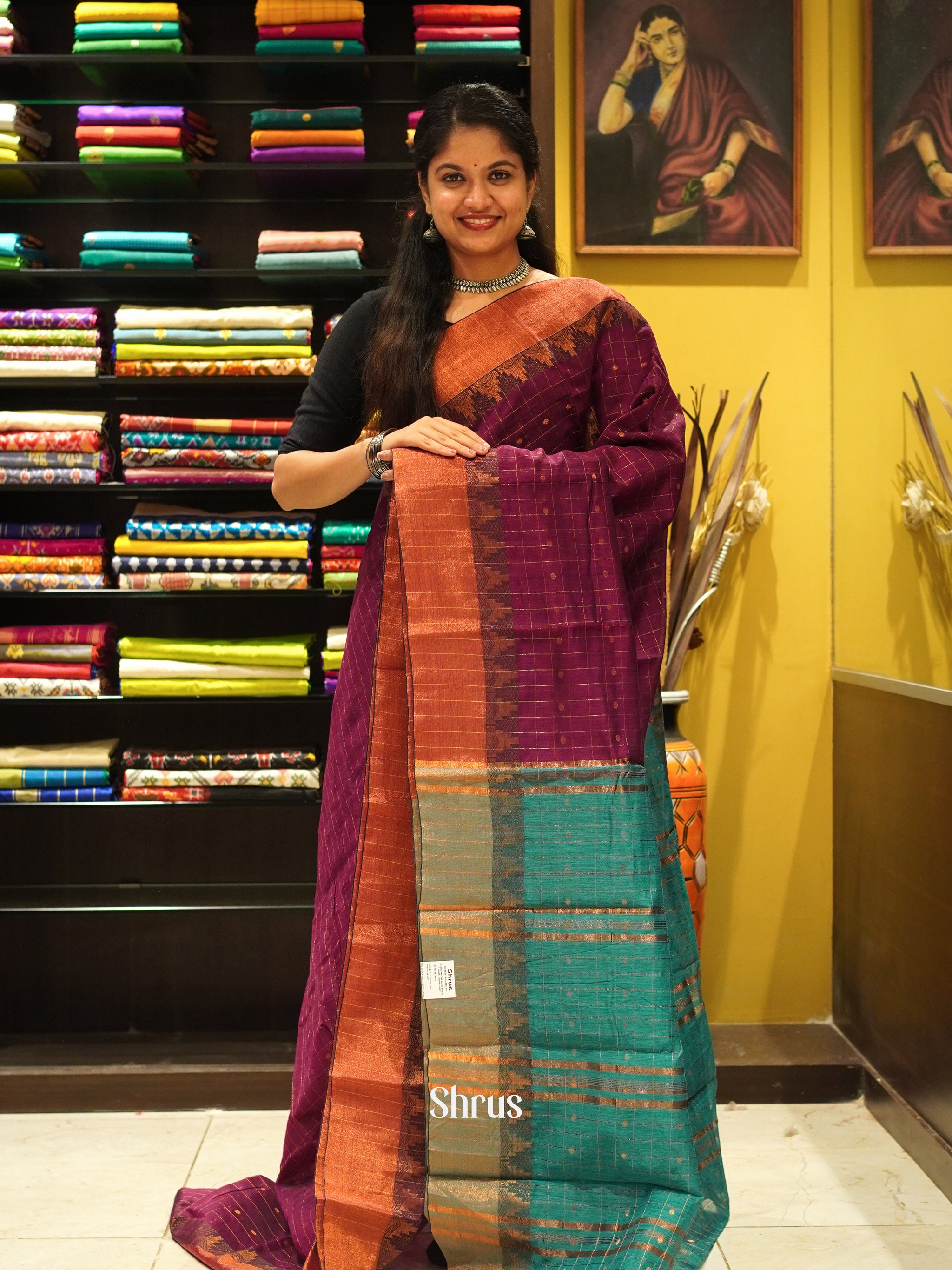 Purple & Green - Mercerized Cotton Saree