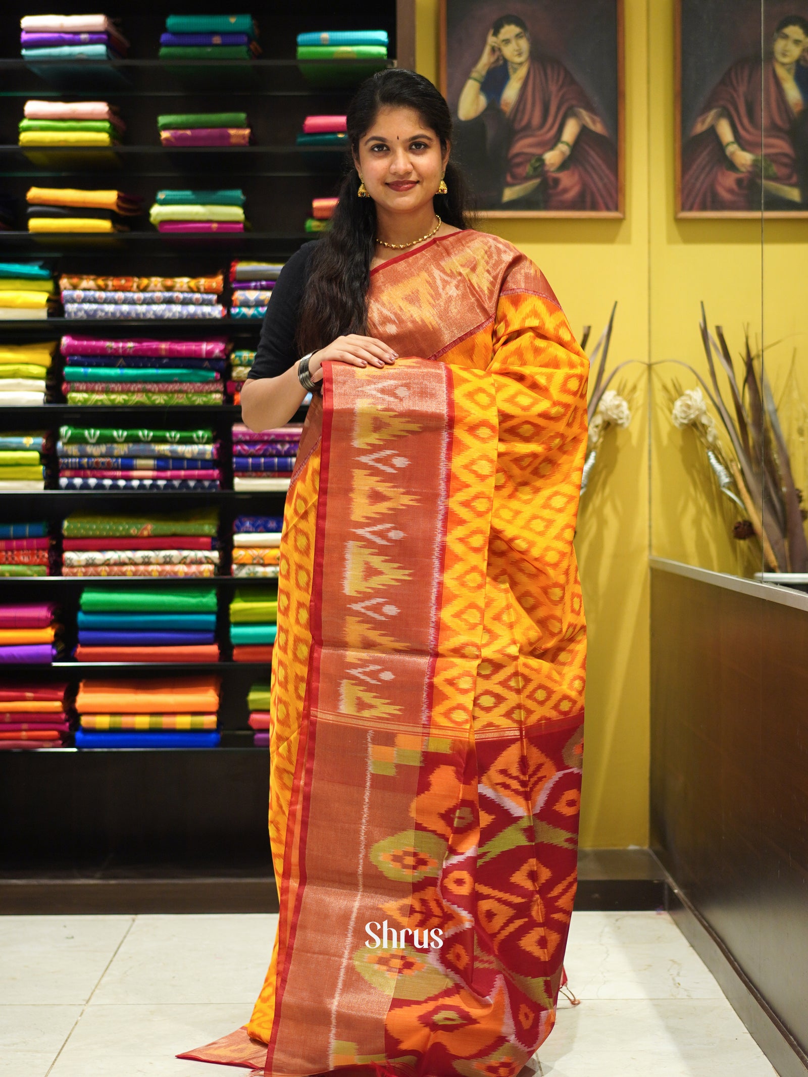 Orange & Red - Pochampally sico Saree