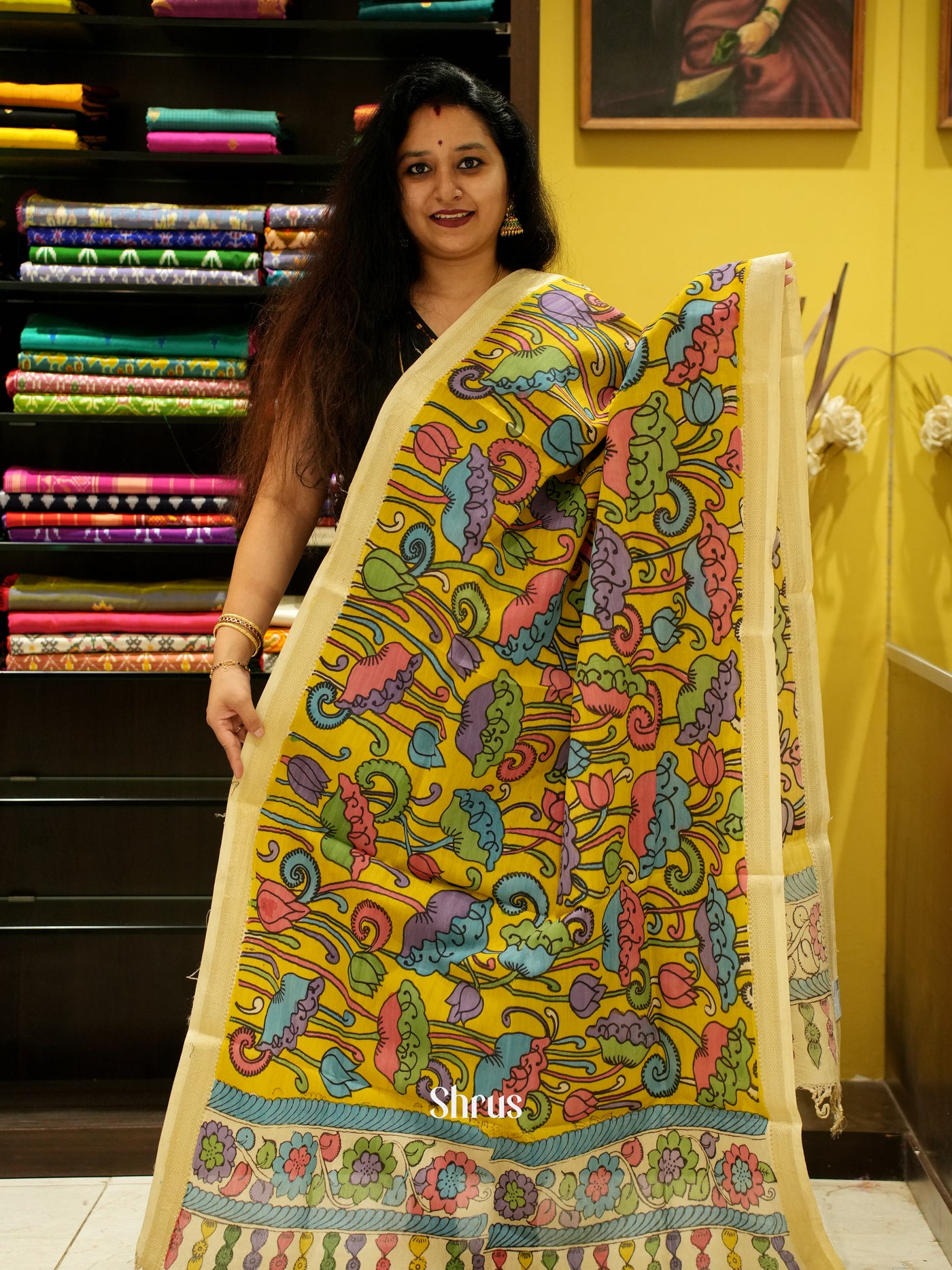 Buy Pen Kalamkari Cotton silk Saree online at Shrus