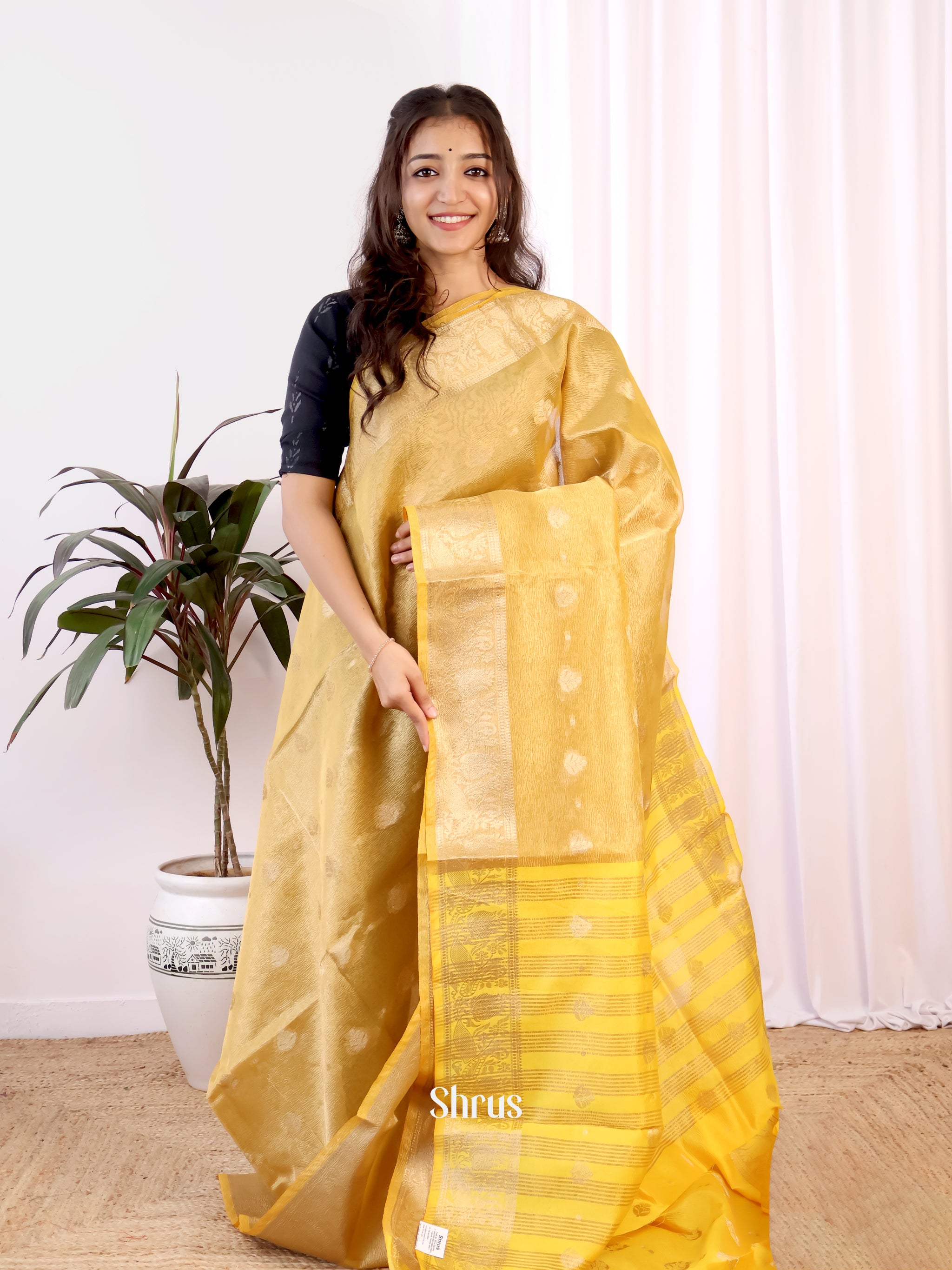 Golden Yellow - Bamboo silk Saree