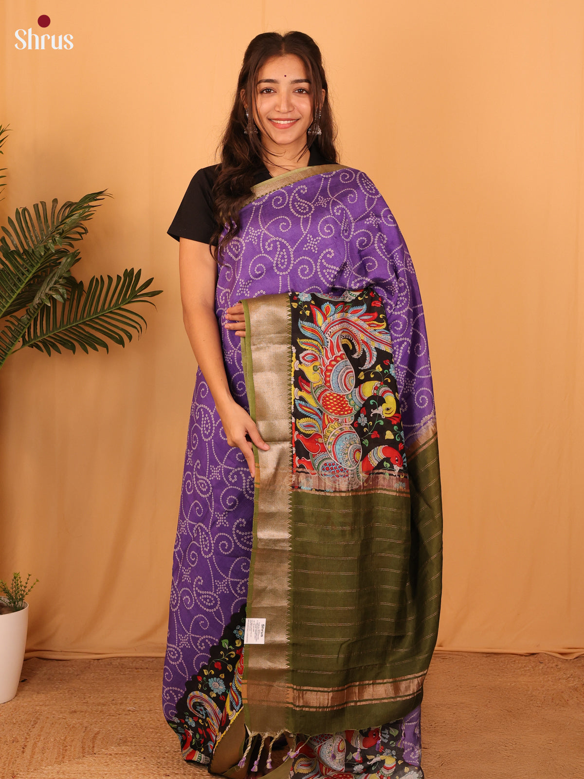 Purple & Green -Digital Printed Mangalagiri silkcotton Saree