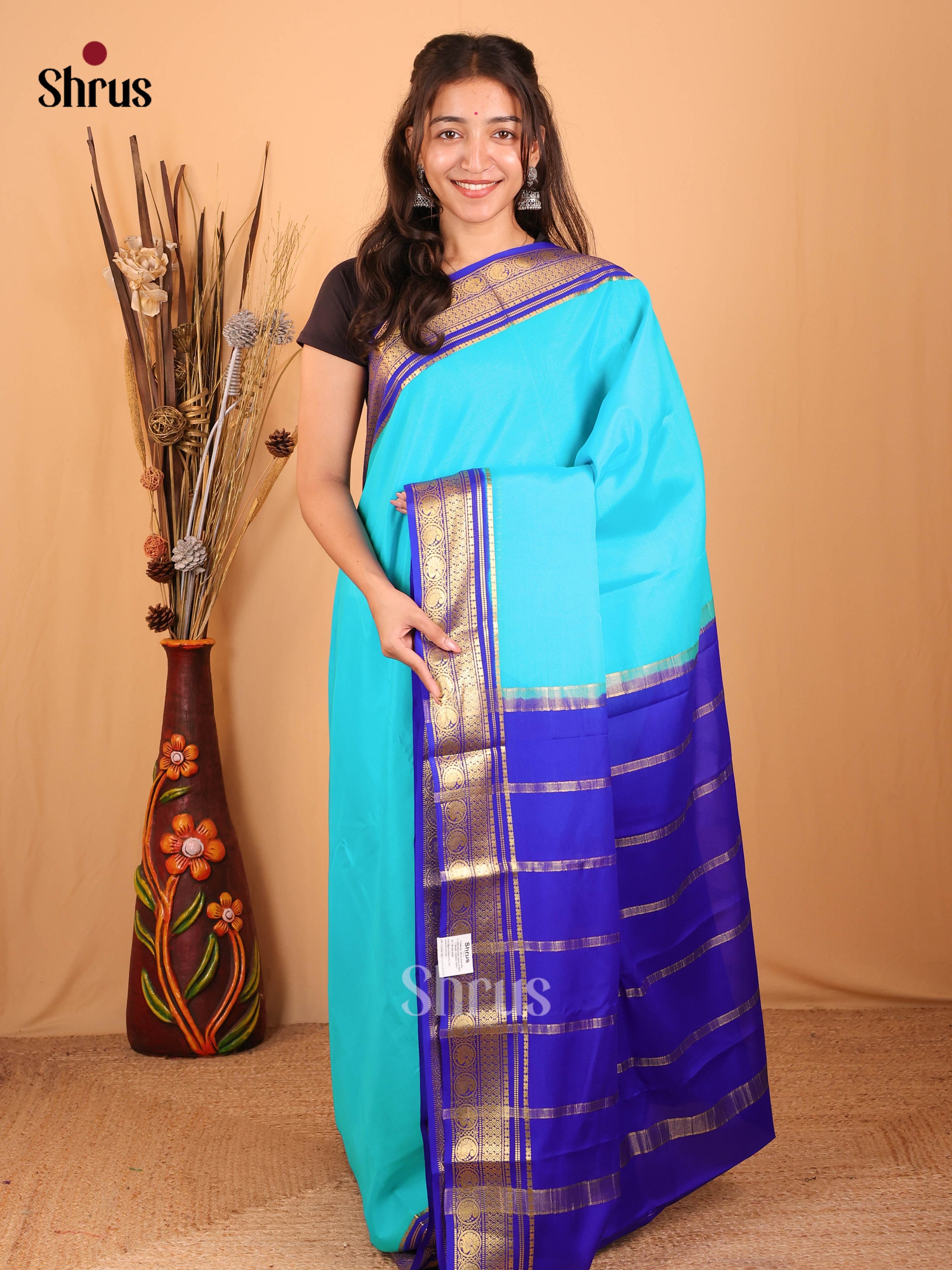 Sky Blue & Blue - Mysore Silk Saree