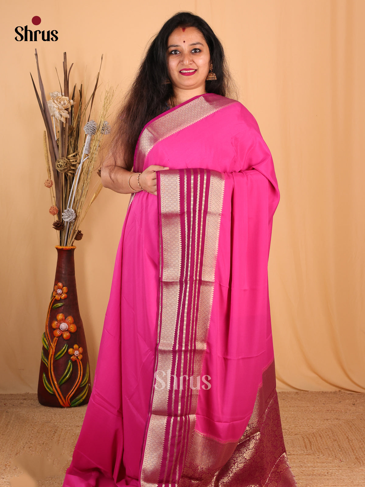 Pink & Wine- Mysoresilk-halfpure Saree