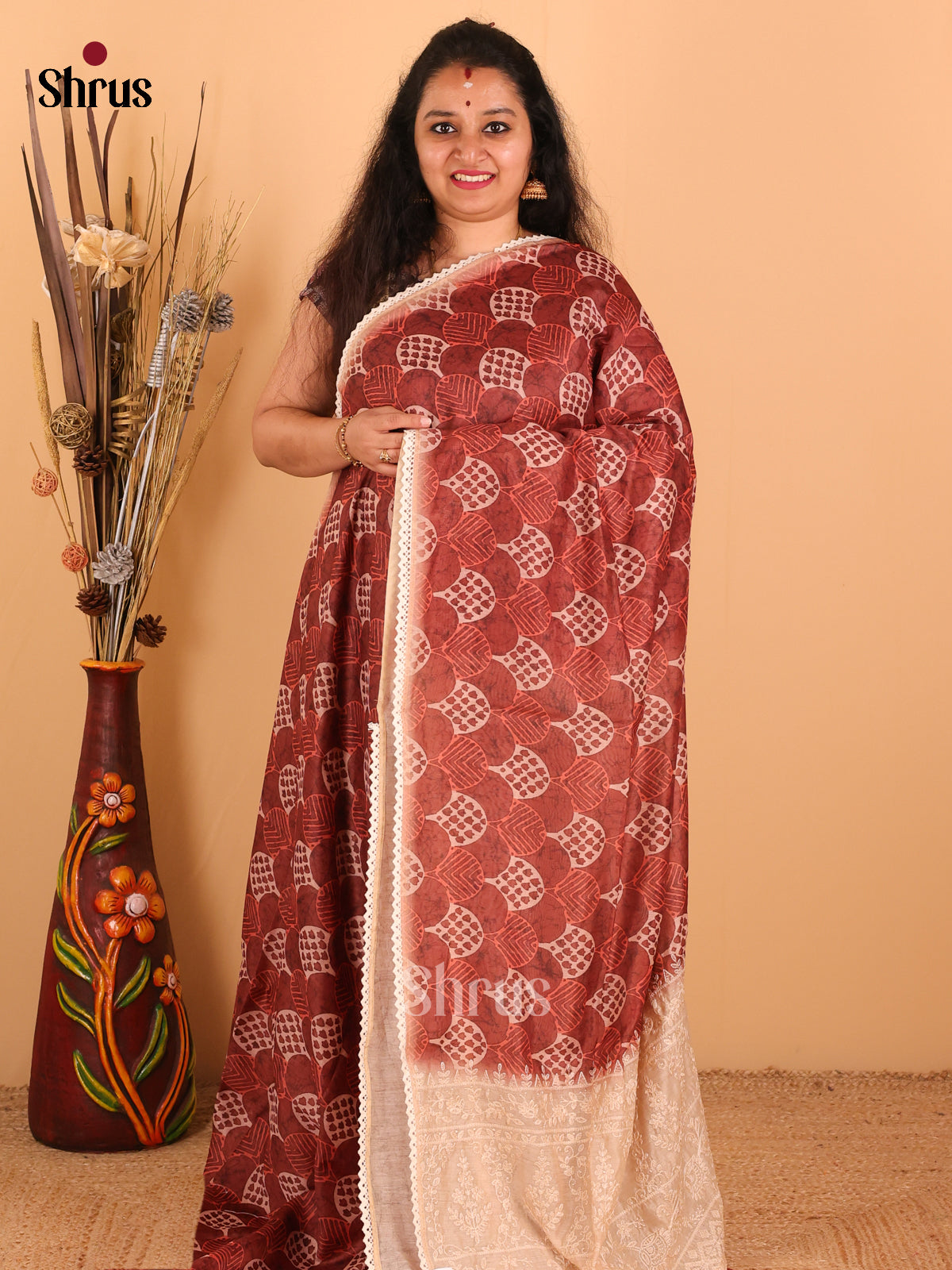 Rust - Semi kantha Saree - DCS25071