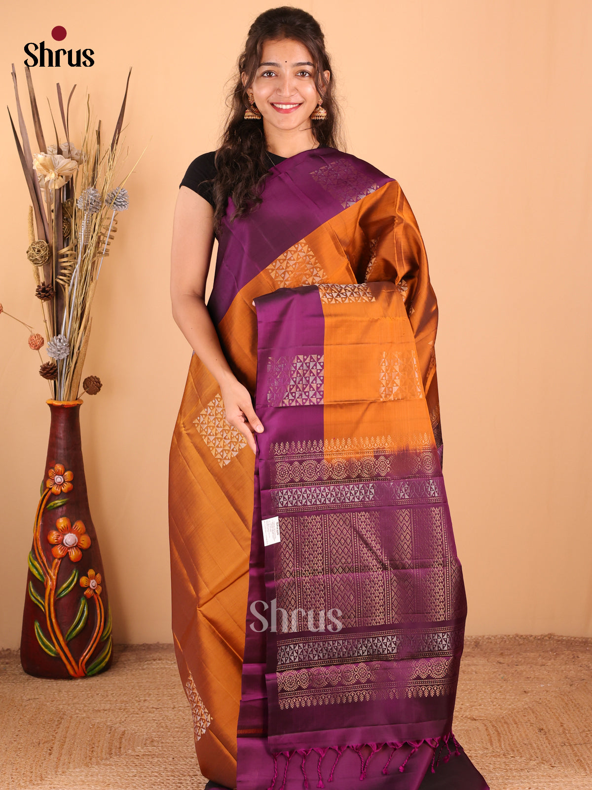 Rust with Violet - DDS15179 - Softsilk-halfpure Saree