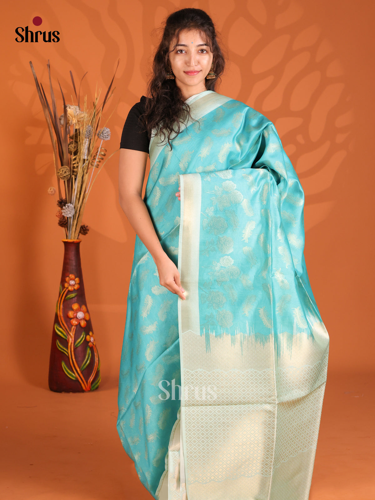 Sky Blue & Teal - Semi Tussar Saree