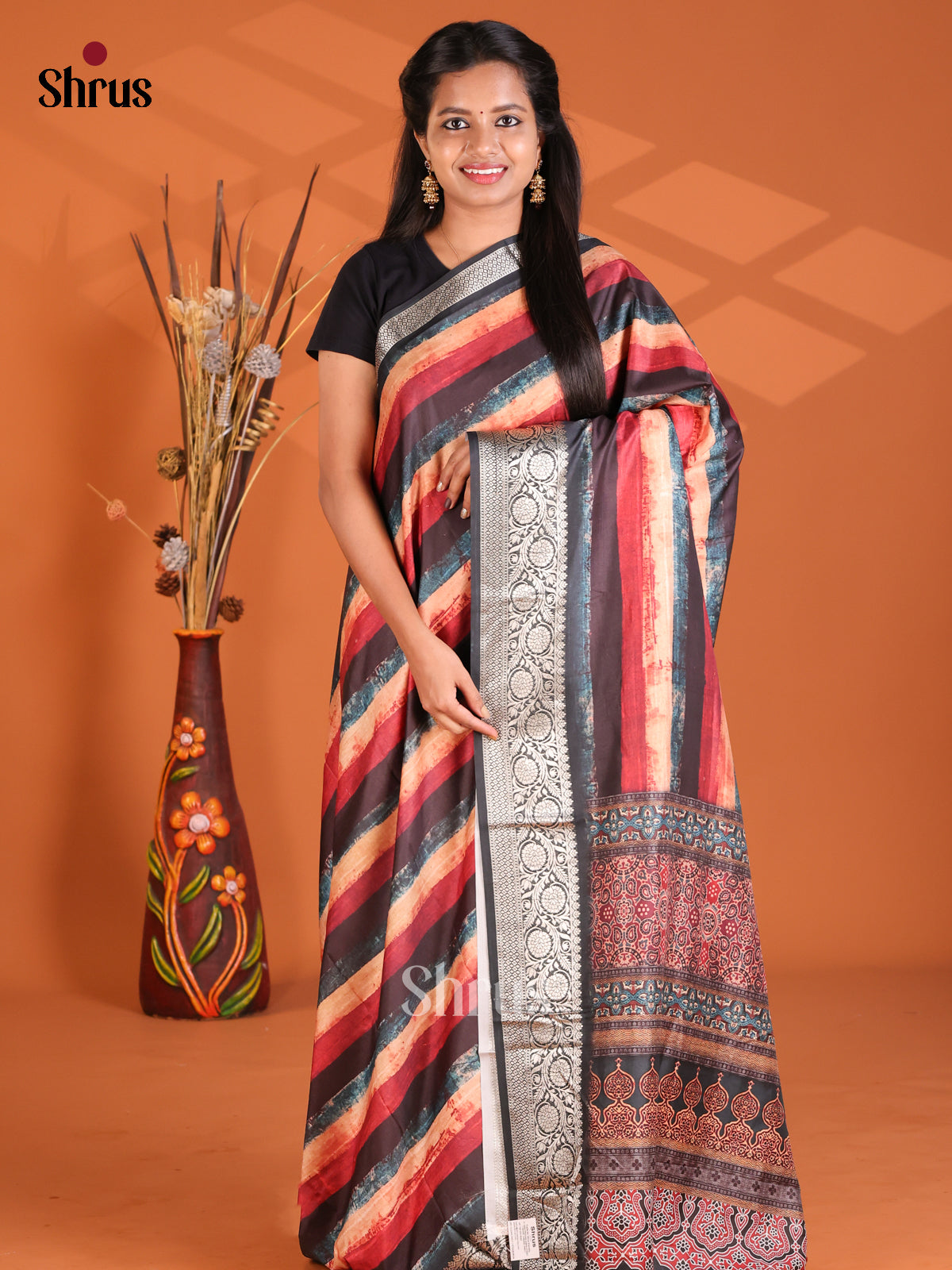 Black & Red - Semi Modal Saree