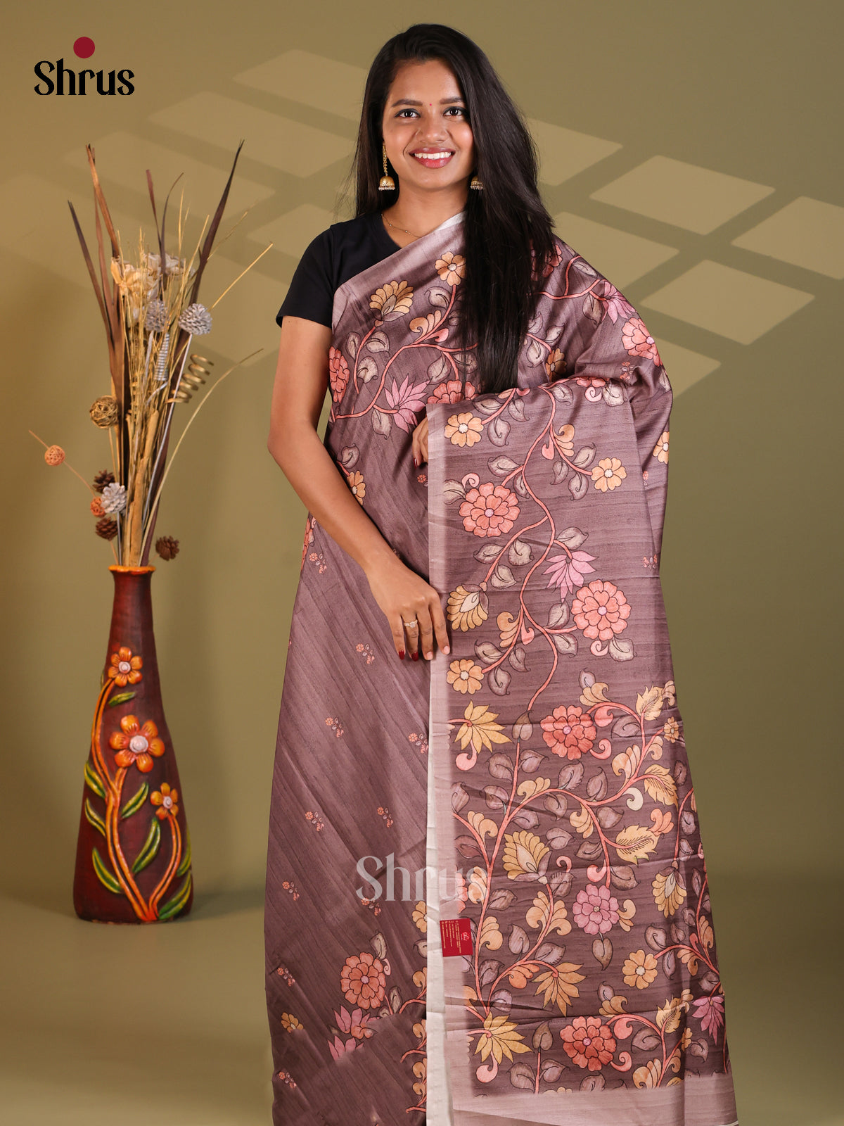 Dusty brown & Grey - Semi Modal Saree