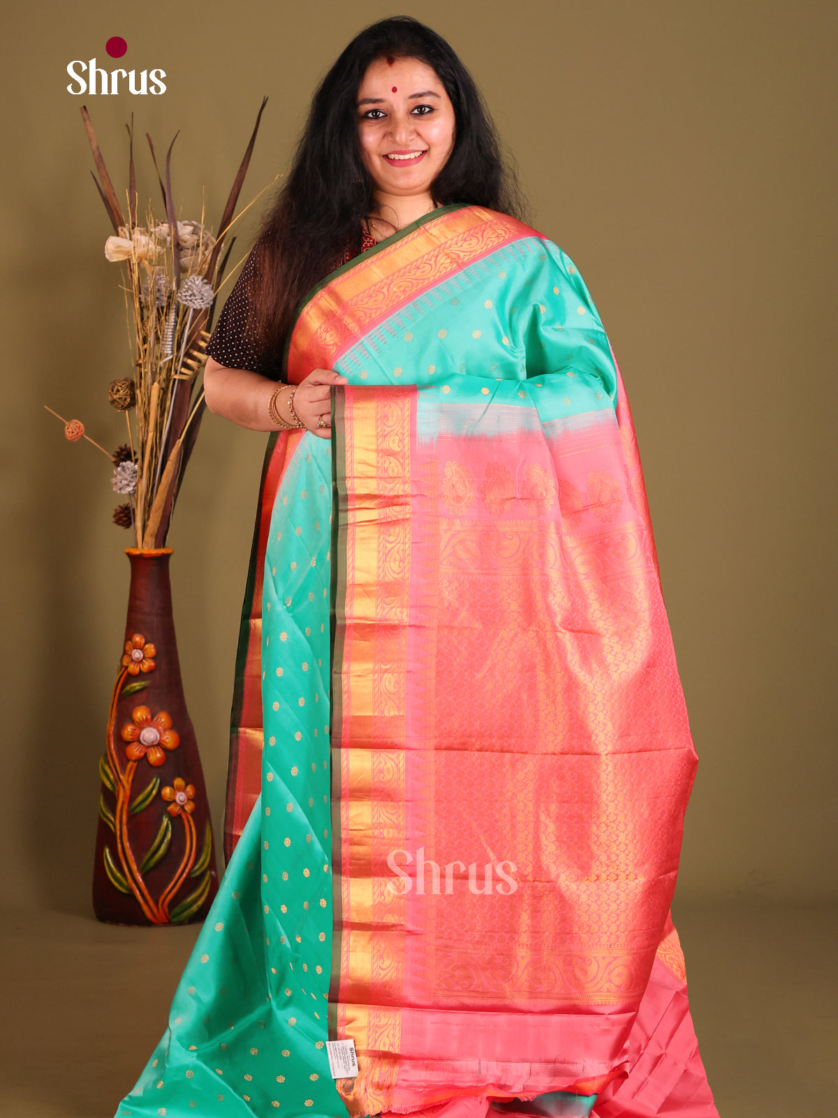 Teal Blue & Pink Gadwal Silk Saree | Pure Gadwal sarees Online