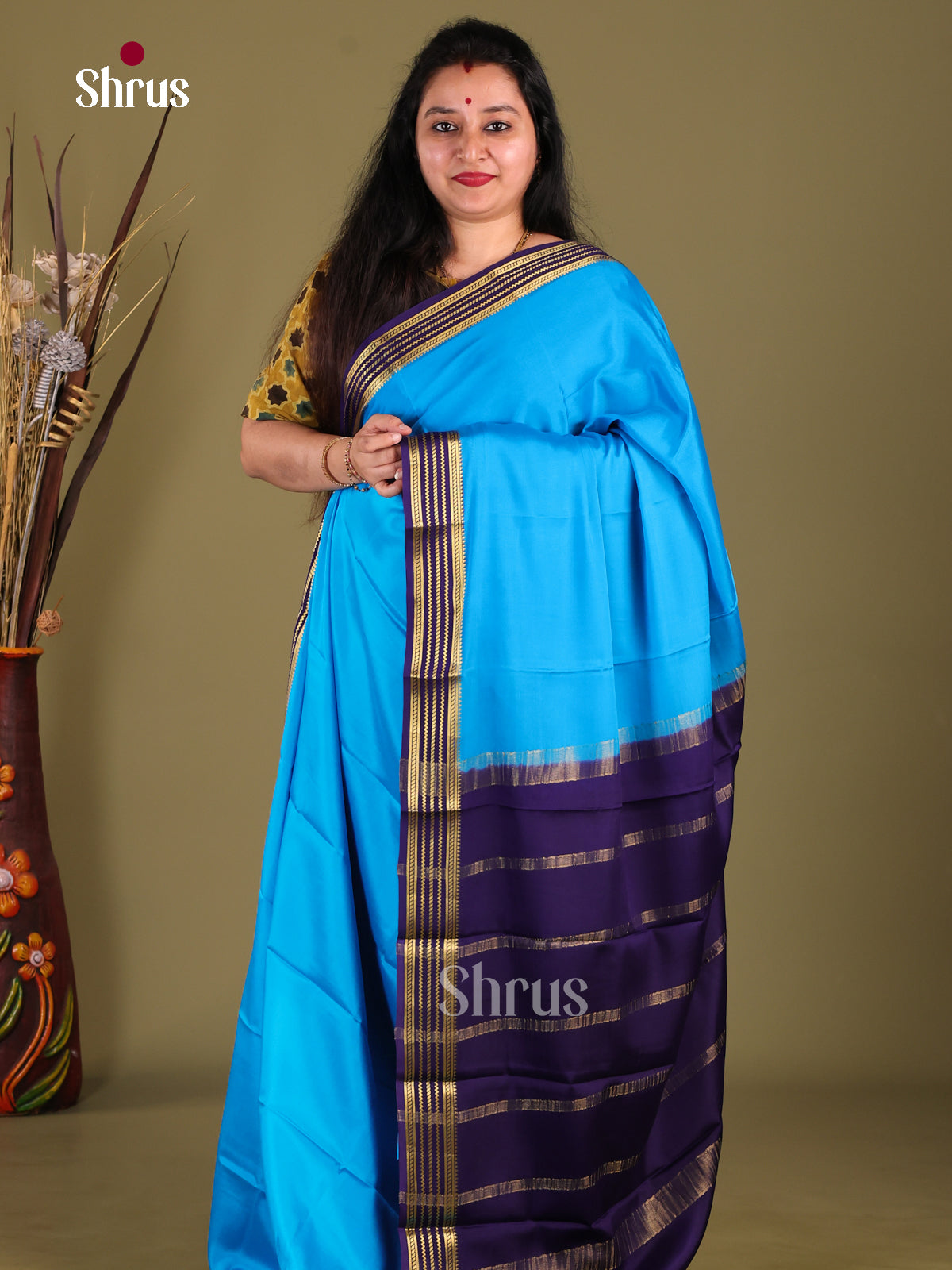 Sky Blue & Blue- Mysore Silk Saree