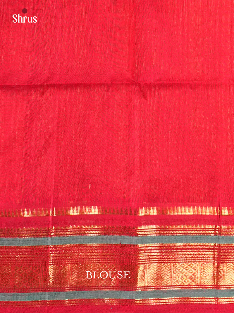 Buy Light Green Silk Cotton Saree With Checks, Buttas & Red Pallu