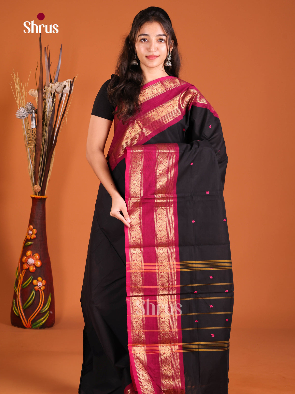 Black & Pink Chettinad Sarees | Ladies Fancy Saree