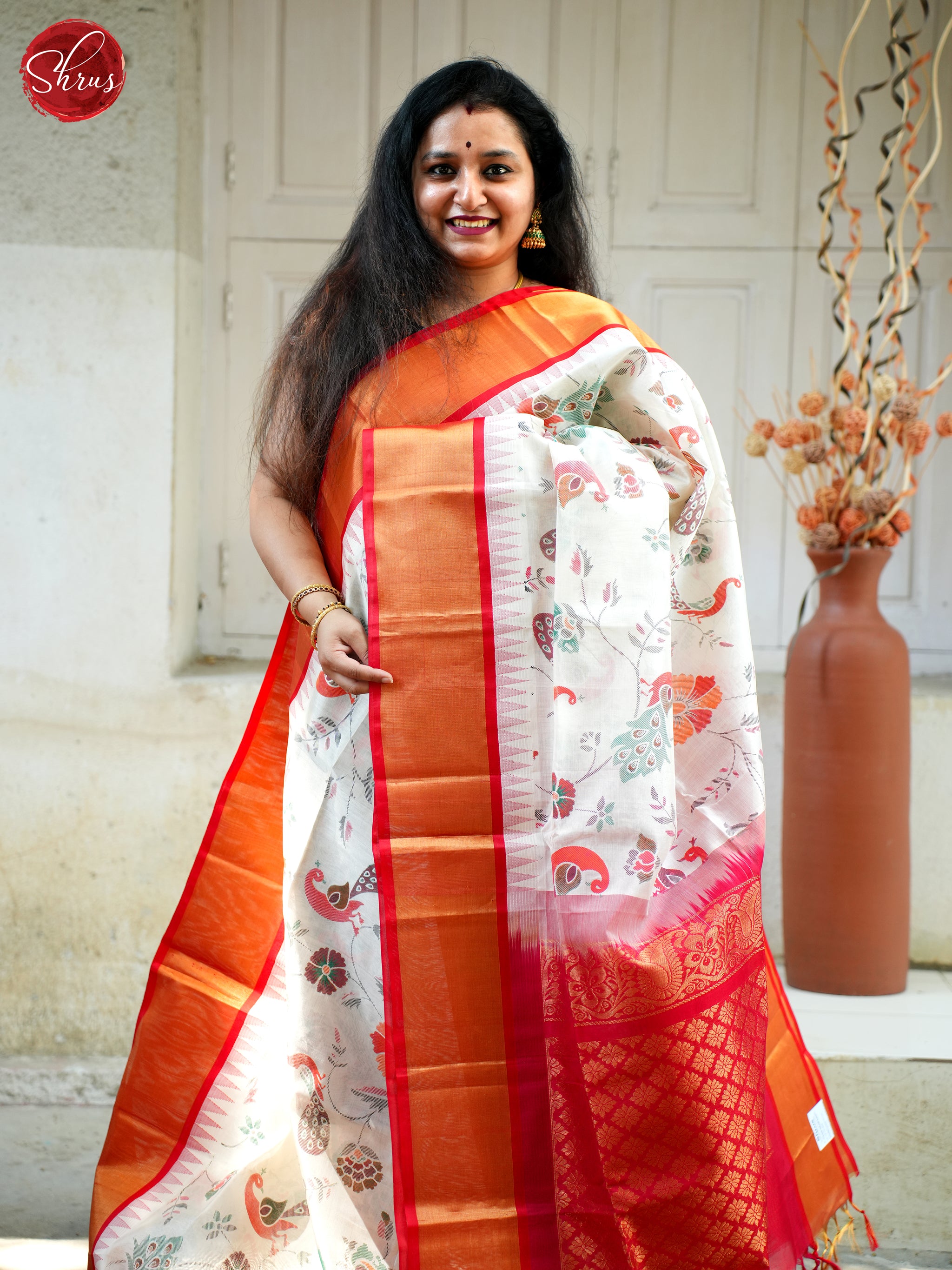 White & Red - Silk Cotton Saree