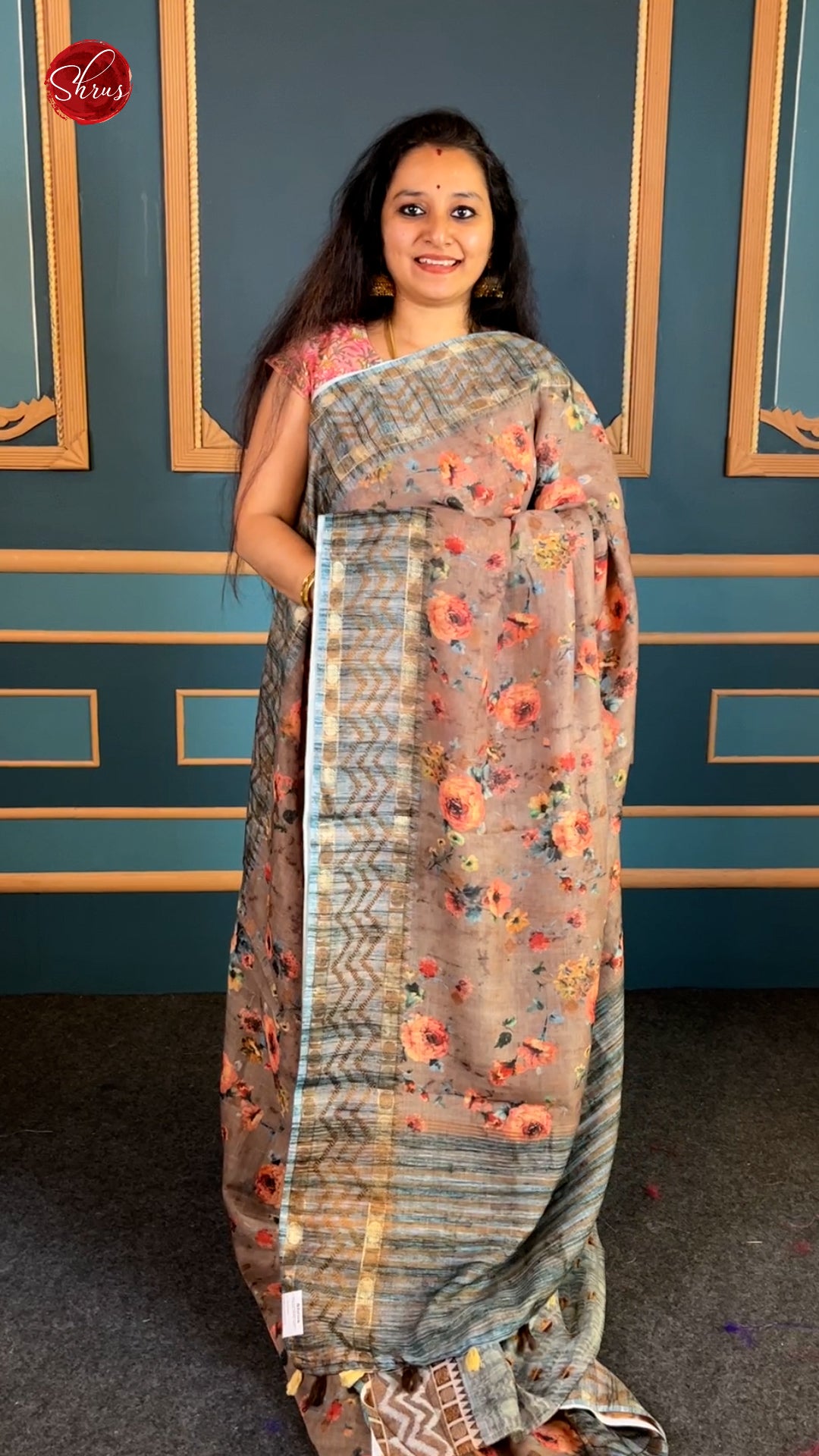 Buy Beige and Grey - Semi Matka Cotton with floral print on the Body ...